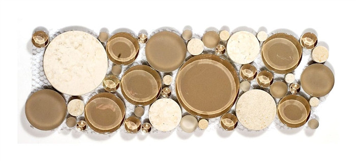 Round Bubble Glass & Natural Stone Marble Mosaic Border - B200 Sable ...