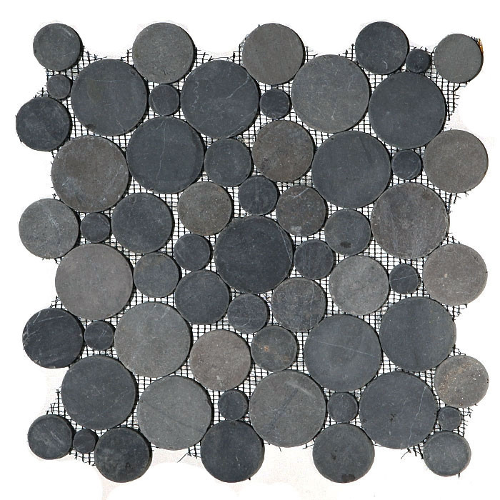 Circle Round Cut Pebble Stone - Bubble Cream Tan Interlocking - Sliced ...