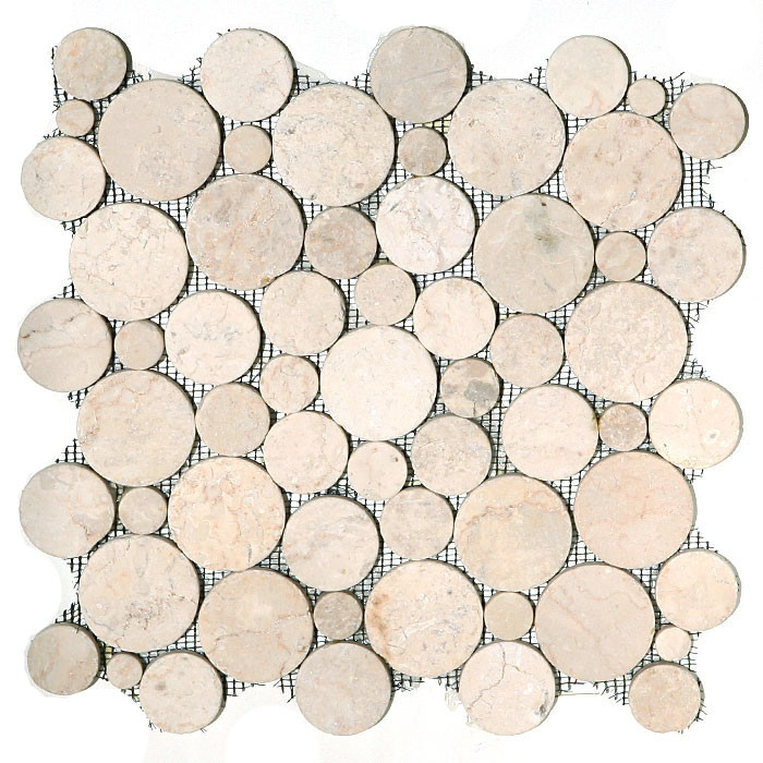 Circle Round Cut Pebble Stone - Bubble Cream Tan Interlocking - Sliced ...