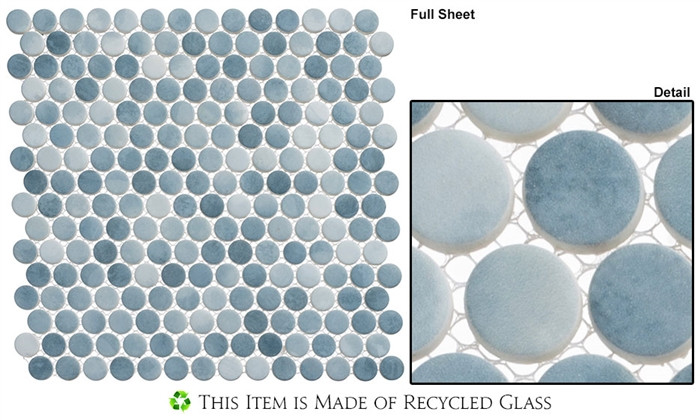 Polka Dots - PLK66 Seashore Waves - Penny Round Recycled Glass Mosaic