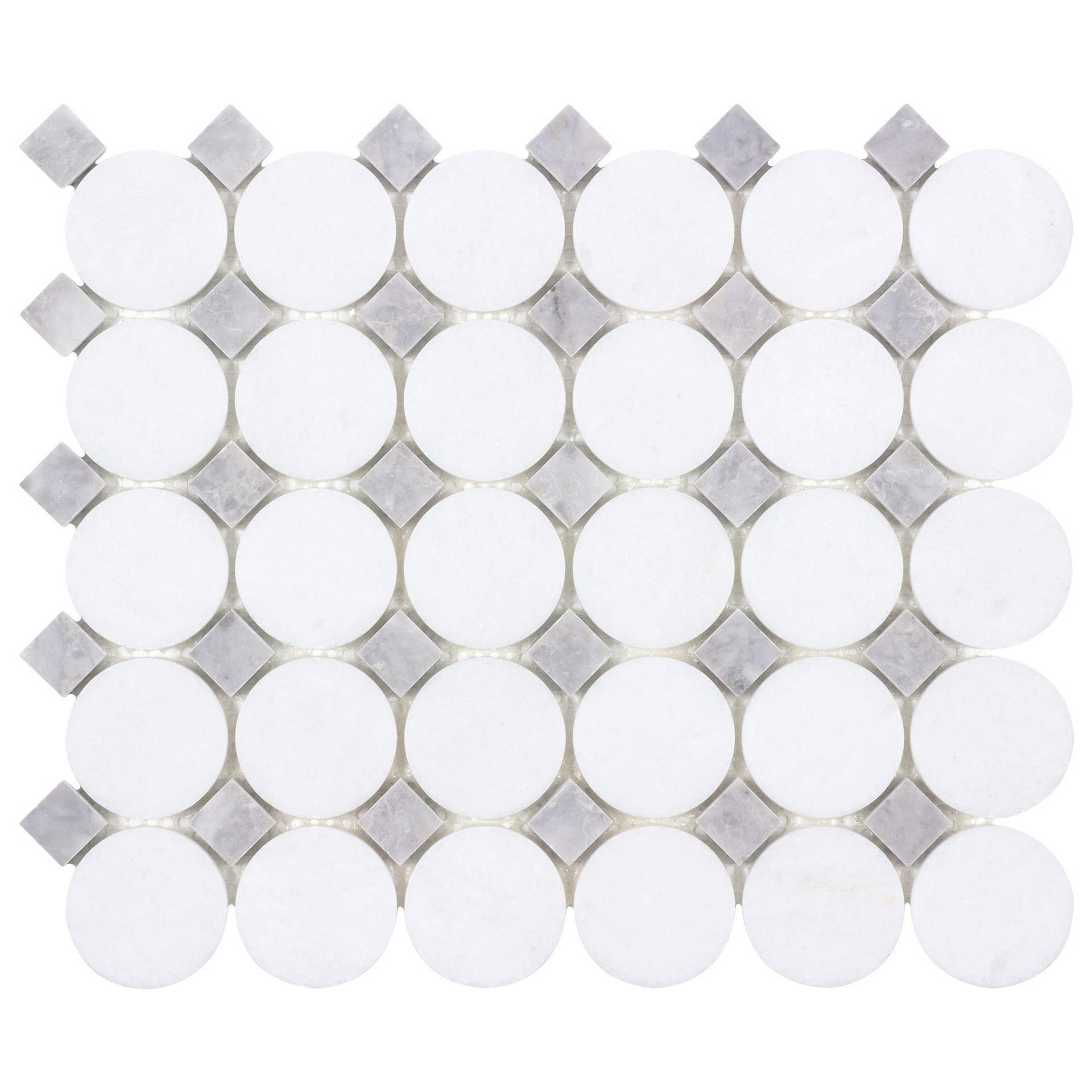Anthology Tile - The Finish Line - Manor Gray Dominos - White Marble Mosaic