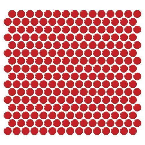 Red 1 inch Penny Round Glazed Porcelain Mosaic Tile - Gloss Finish