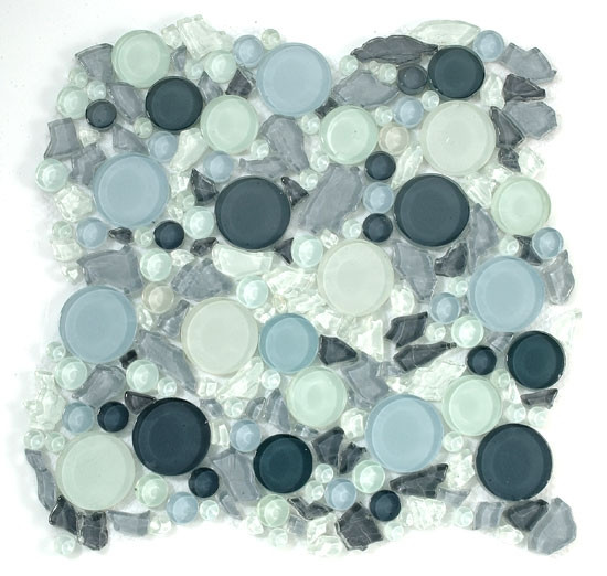 Round Bubble Glass & Natural Stone Marble Mosaic Border - B100 White ...