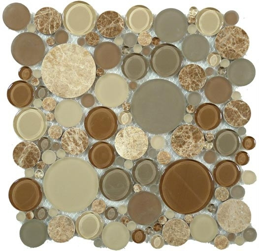 Round Bubble Glass & Natural Stone Marble Mosaic Tile - BFS-201 Sable ...