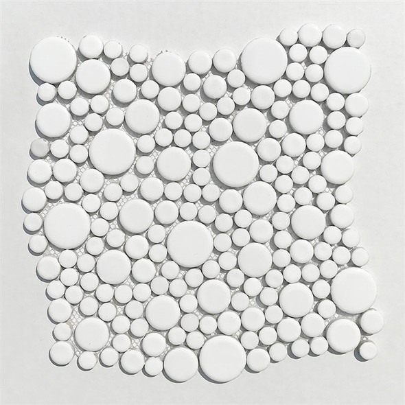 Round Bubble Glass & Natural Stone Marble Mosaic Tile - BFS-101 White ...