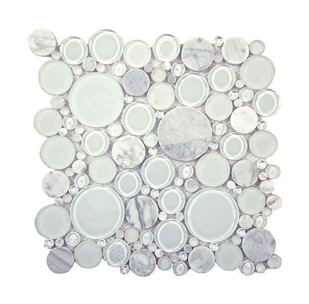 Round Bubble Glass & Natural Stone Marble Mosaic Tile - BFS-101 White ...