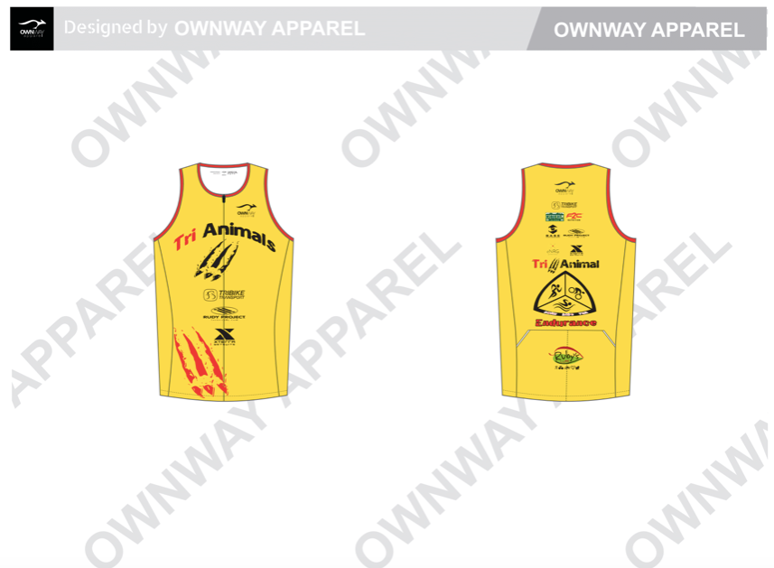 TRI-ANIMALS - YELLOW- SLEEVELESS TRI TOP - Own Way Apparel