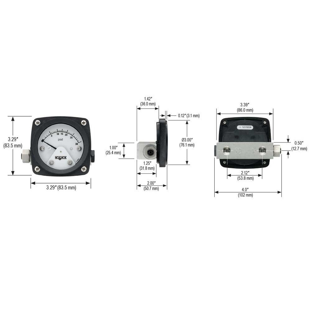 2-1/2" NOSHOK 1000 Series Piston Type Differential Pressure Gauge 25 ...