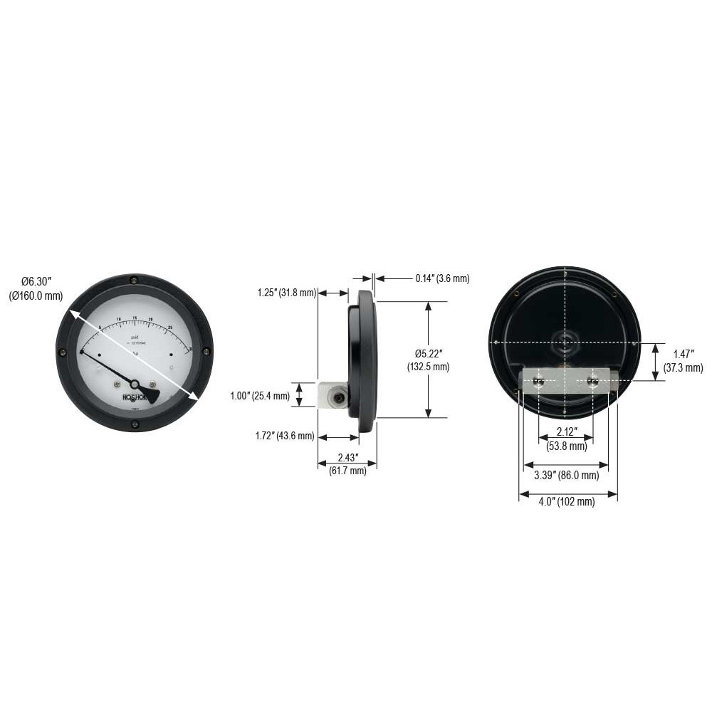 4-1/2" NOSHOK 1000 Series Piston Type Differential Pressure Gauge, 0 to ...