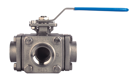 1" Bonomi 97L Ball Valve, 3-Way, 4-Port, L-Port, Direct Mount, Full ...