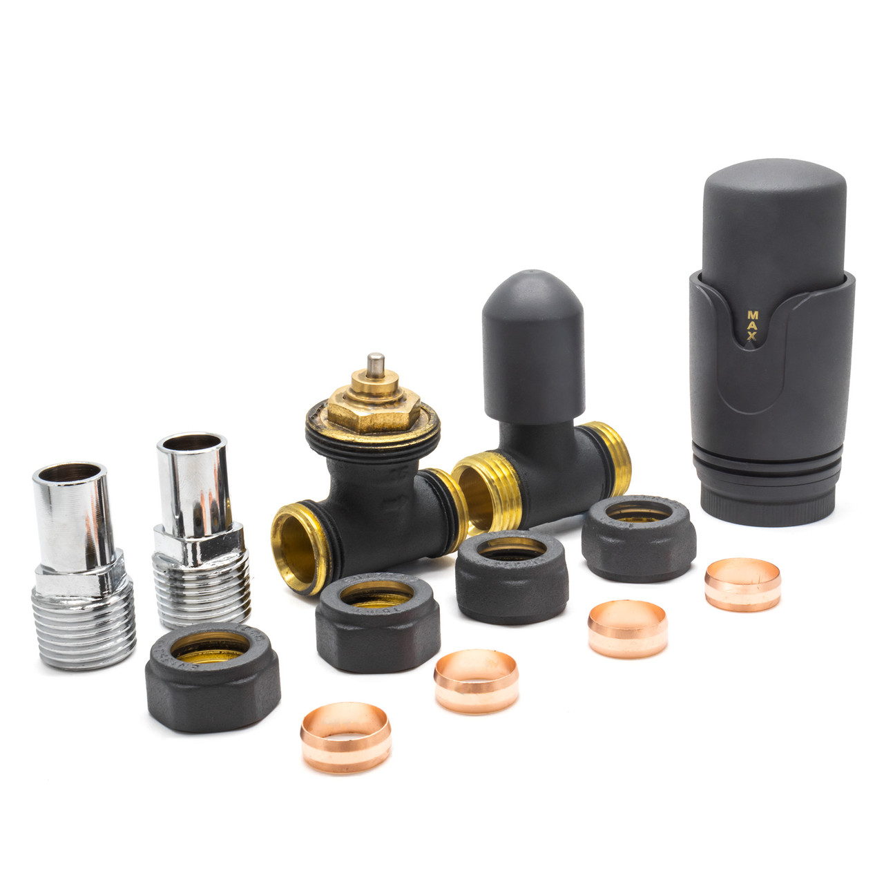 Thermostatic TRV Straight Radiator Valves 1/2" x 15mm Lockshield Pack ...