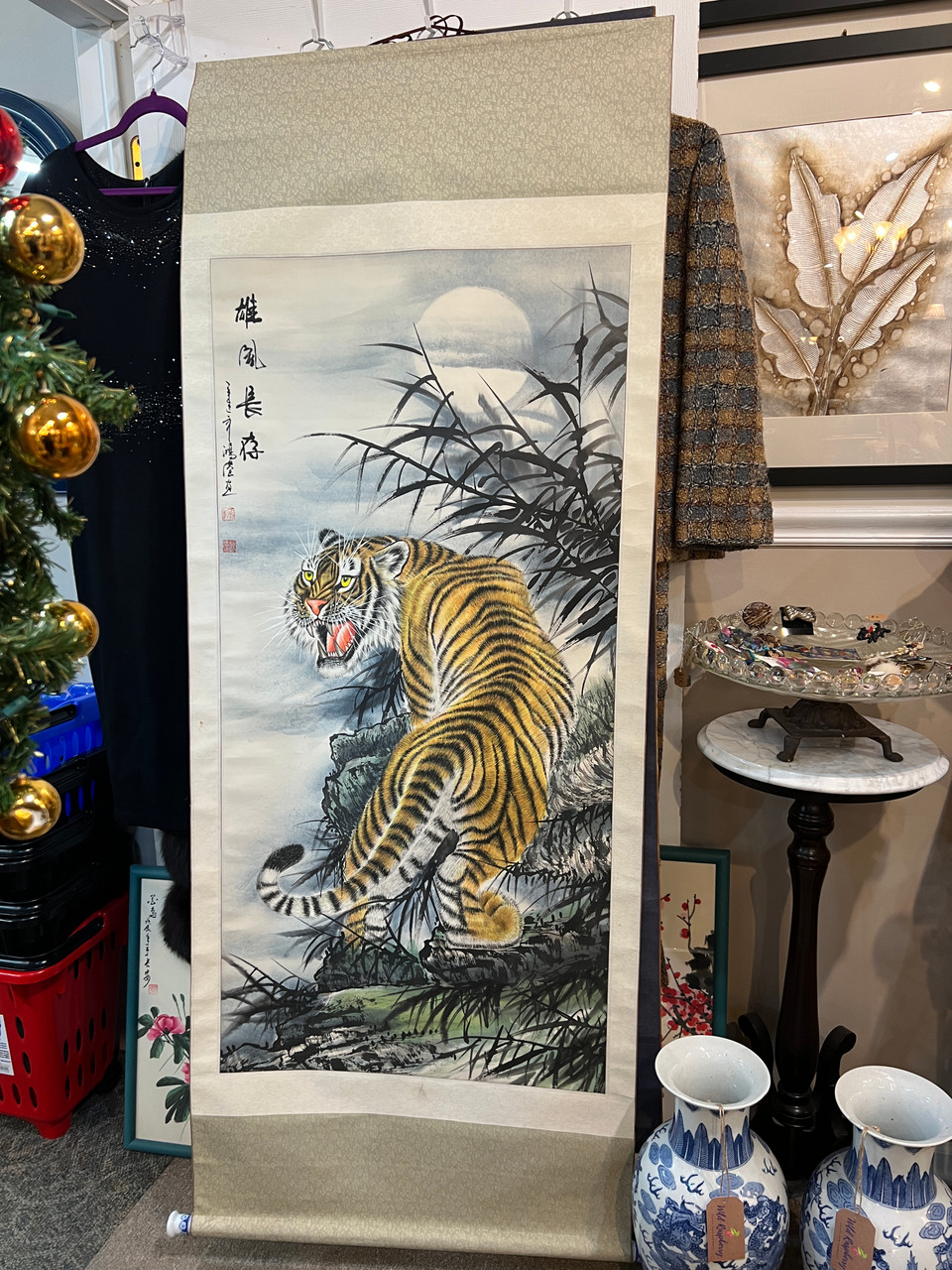 SOLD! Vintage Fierce Tiger Original Japanese Scroll Art