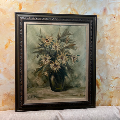 White Zinnia Vintage Oil Painting by O. Rocca - Wild Raspberry Resale ...
