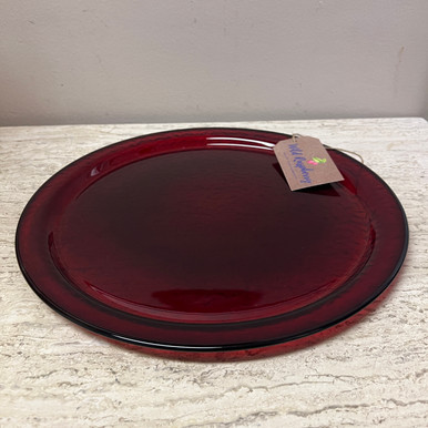 Ruby Red Glass Textured Serving Platter