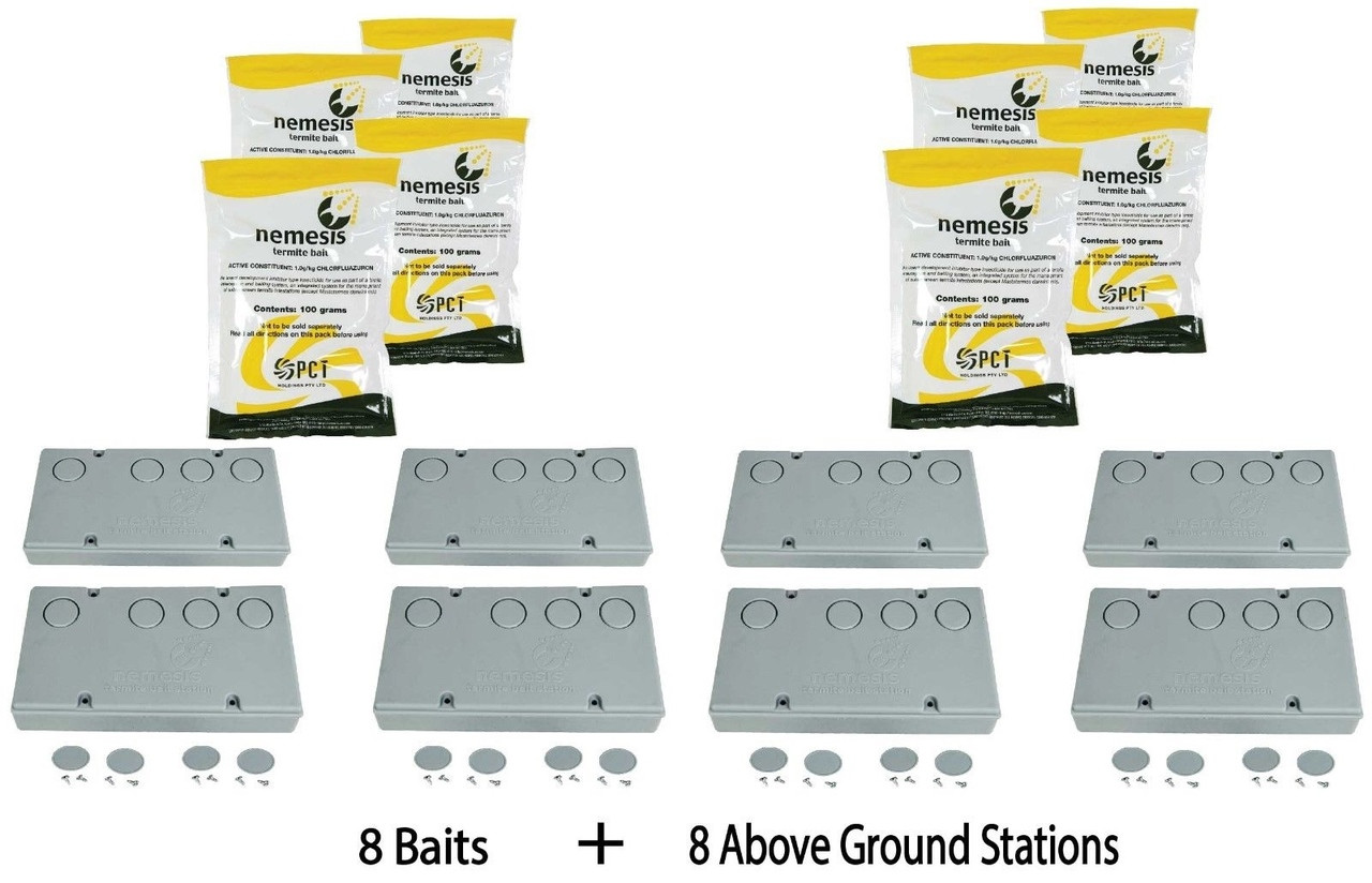 8 Baits & 8 Nemesis Termite Above Ground Monitor Bait Stations Pest ...