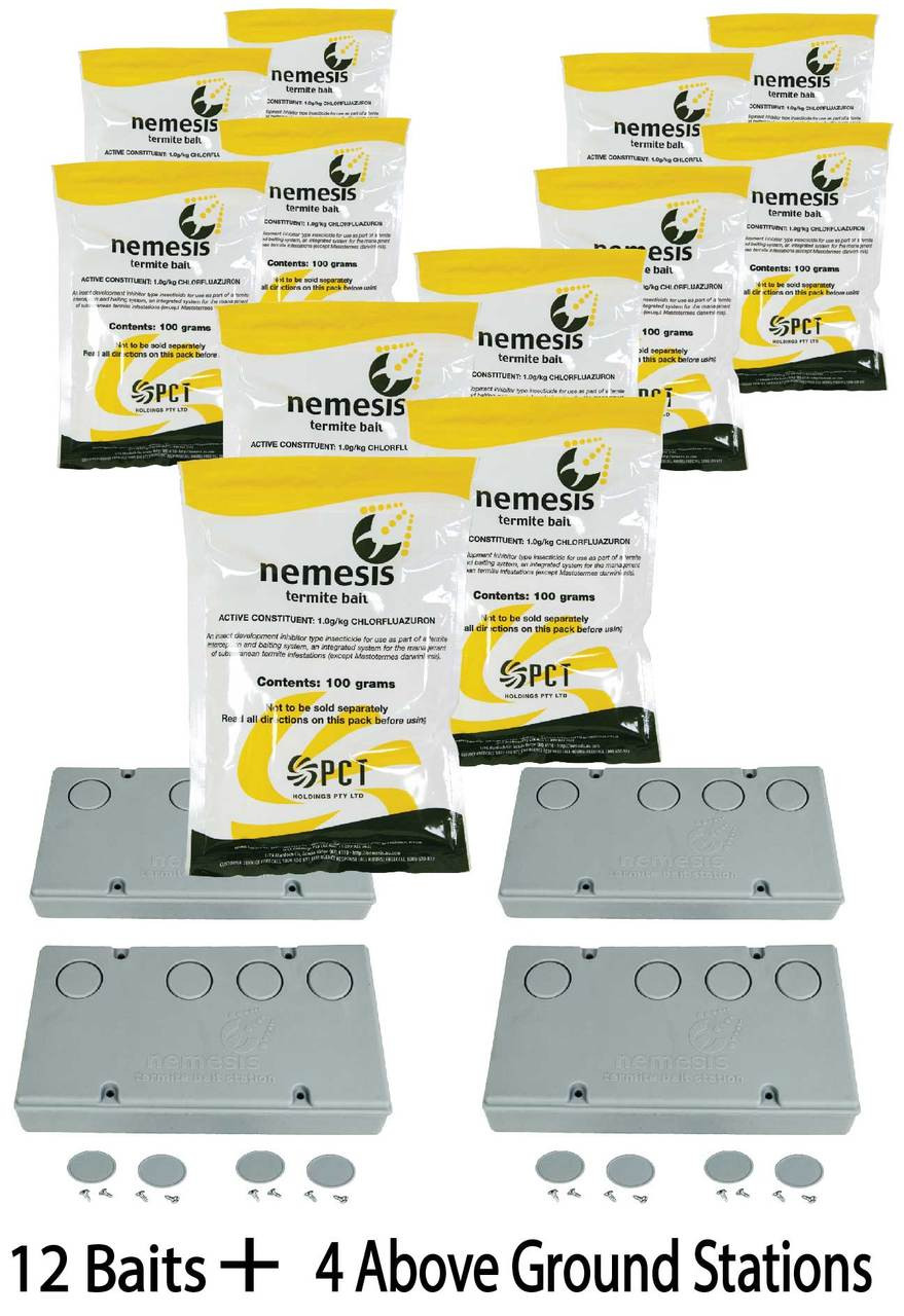 12 Baits & 4 Nemesis Termite Above Ground Monitor Bait Stations Pest ...