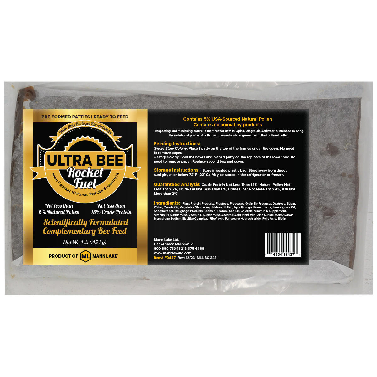 Ultra Bee Rocket Fuel Patties with Natural Pollen + Bio-Activator ...