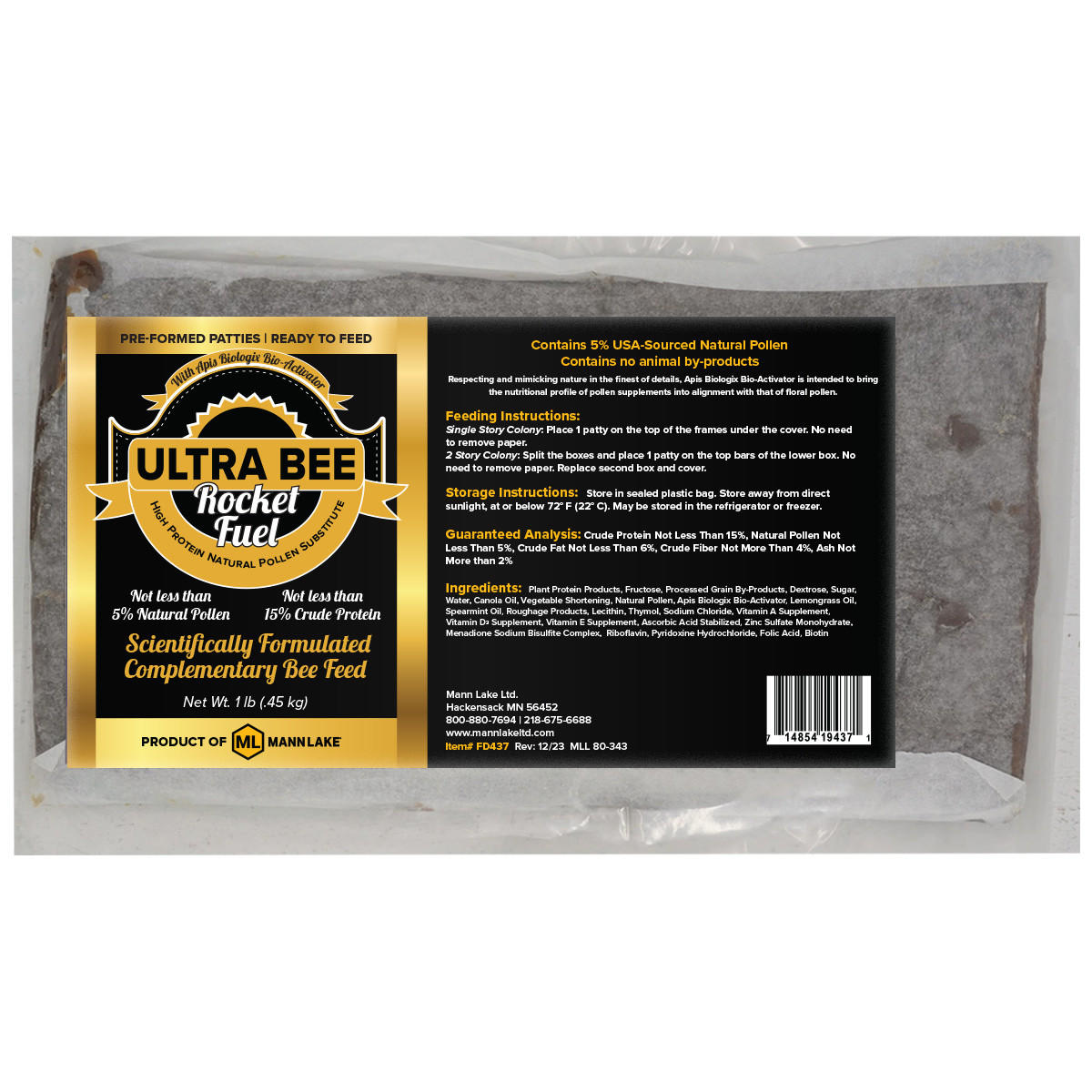 Ultra Bee Rocket Fuel Patties™ with Natural Pollen + Bio-Activator ...