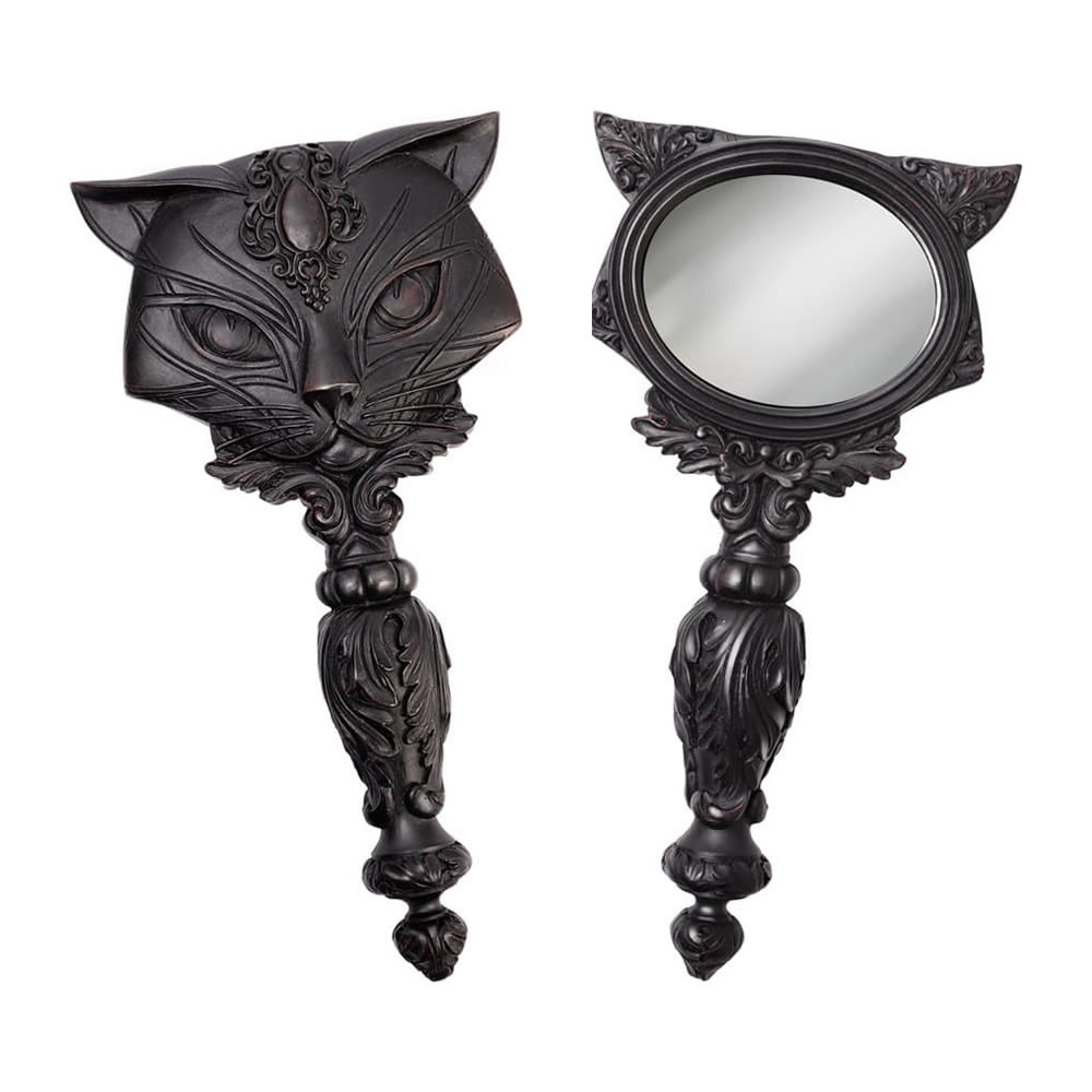Silver Sacred Cat Hand Mirror | Gothic Home Decor | Alchemy