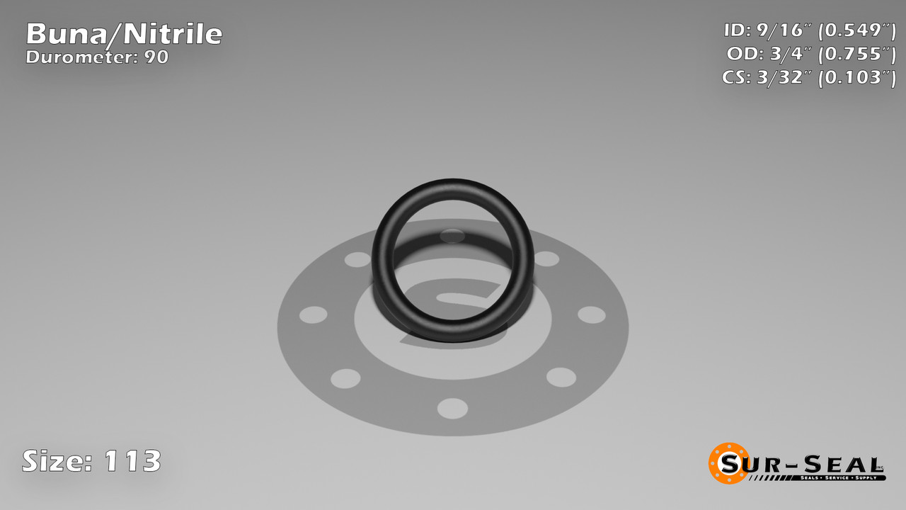 O-Ring, Black BUNA/NBR Nitrile Size: 113, Durometer: 90 Nominal ...