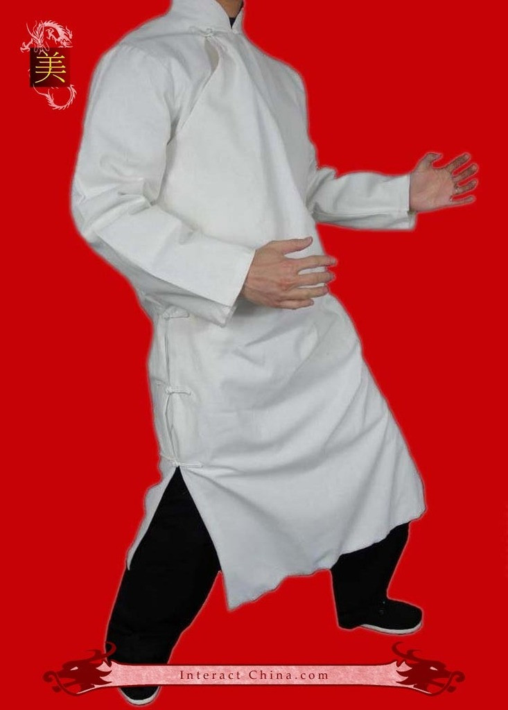 Fine Linen White Kung Fu Martial Arts Tai Chi Long Coat Robe XS-XL or ...