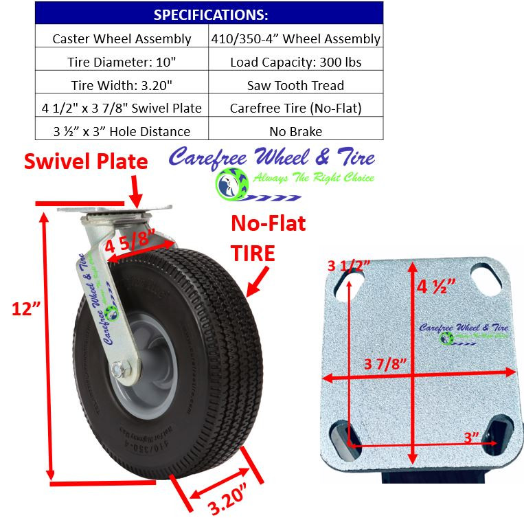 Caster Wheel Assemblies - 10" Caster Assemblies - Carefree Wheel & Tire