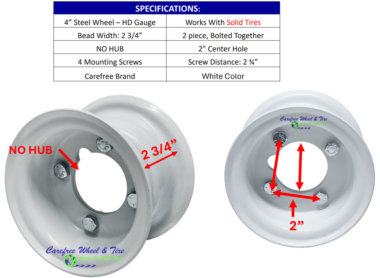 4" x 2.50", 2 Piece Rim - WHITE Color With 2" Center Hole. NO HUB