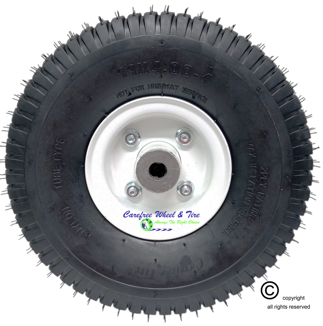 11x4.00-4 Pneumatic Rim & Tire Assembly With Hub and Bore Size Options