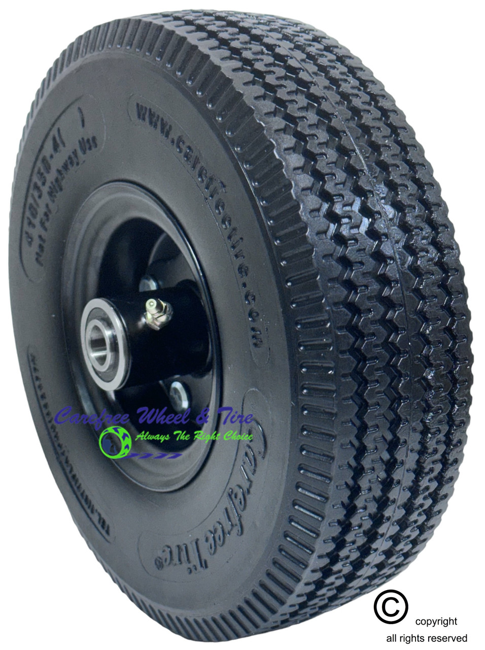 410/350-4 (10"x3") Carefree Tire Mounted on Black 3pc Wheel. Choose Hub ...