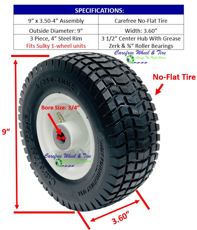 9 x 3.50-4 Wheel and Tire Assembly. 4 1/4" Centered Hub.