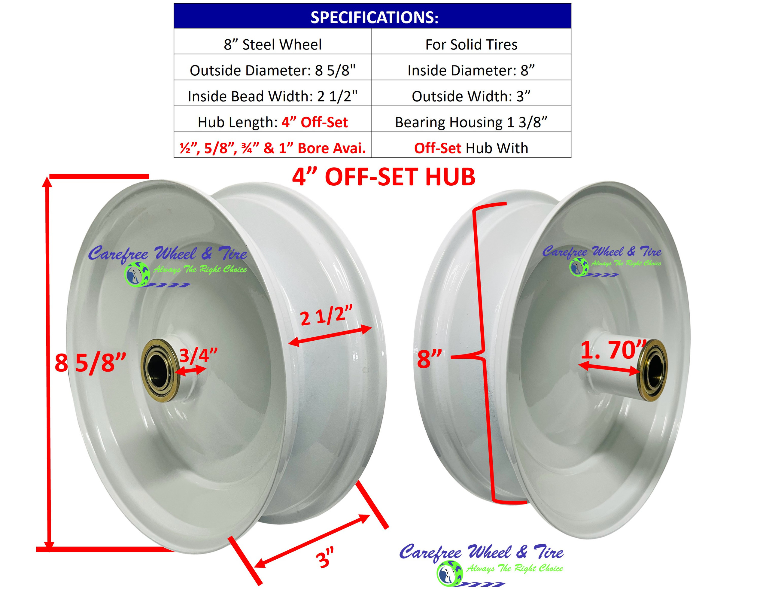 8″ Steel Rim Only. Choose Bearings & Hub Length