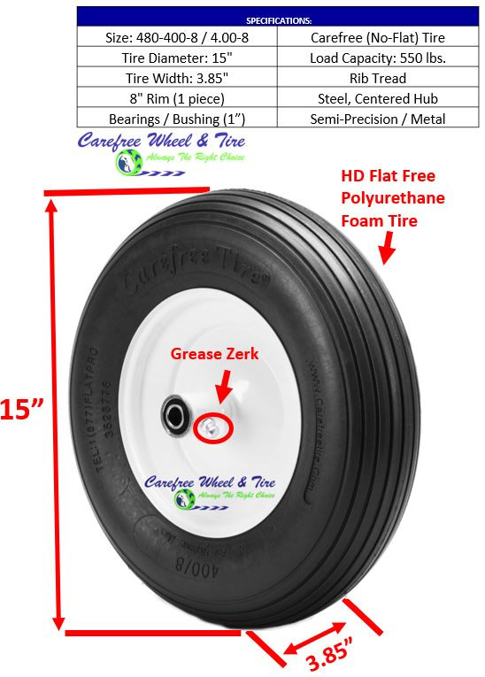 14x3 One Size Fits All – Rib Tread Wheelbarrow Tire & Wheel Assembly