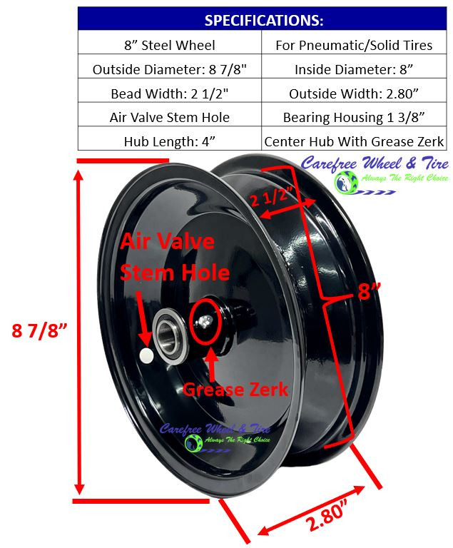 8″ Steel Rim Only. Choose Bearings & Hub Length