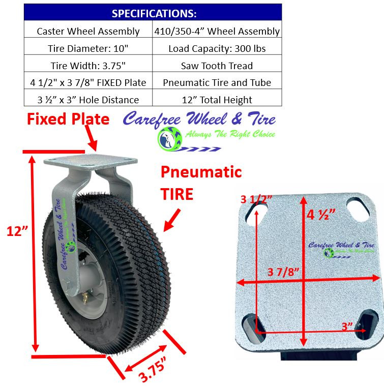Caster Wheel Assemblies - 10" Caster Assemblies - Carefree Wheel & Tire