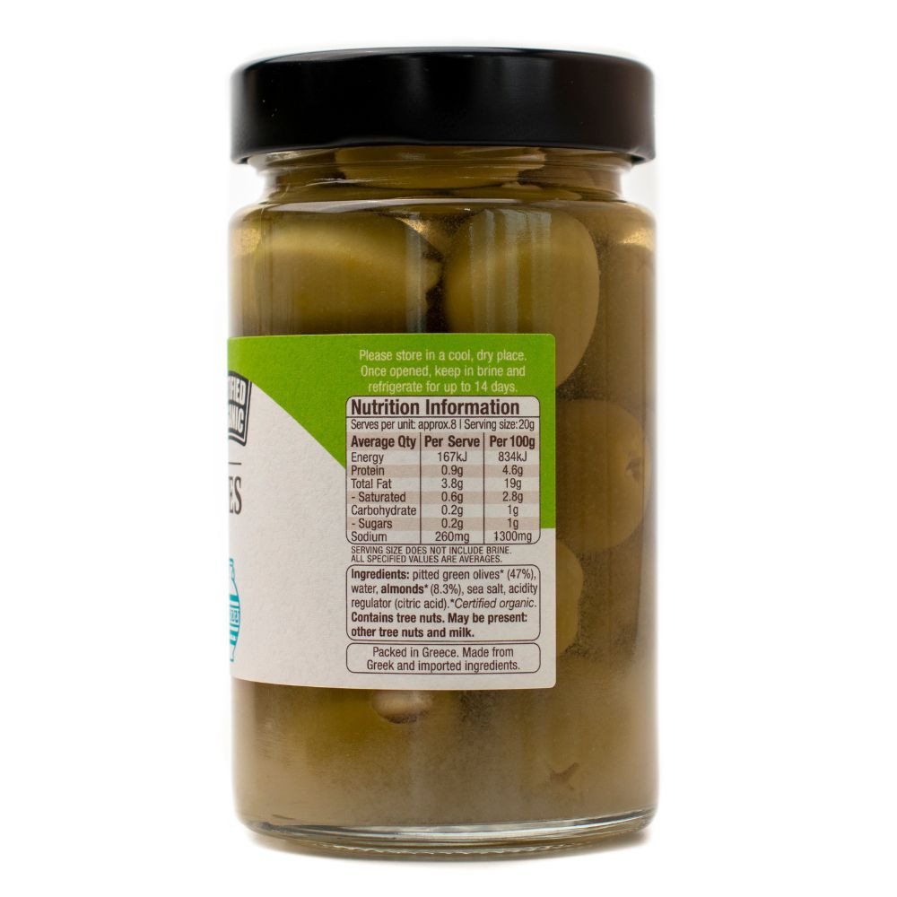 Organic Greek Green Olives Stuffed With Garlic 300g