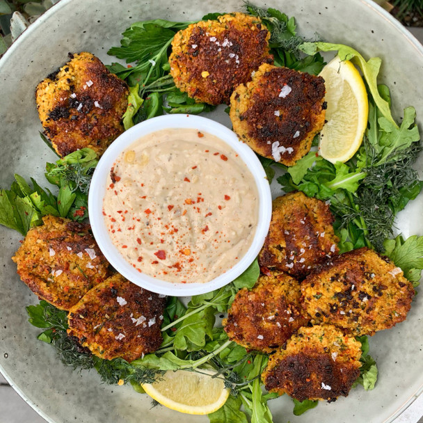 Soya Bean Falafel with Miso-Tahini Sauce
