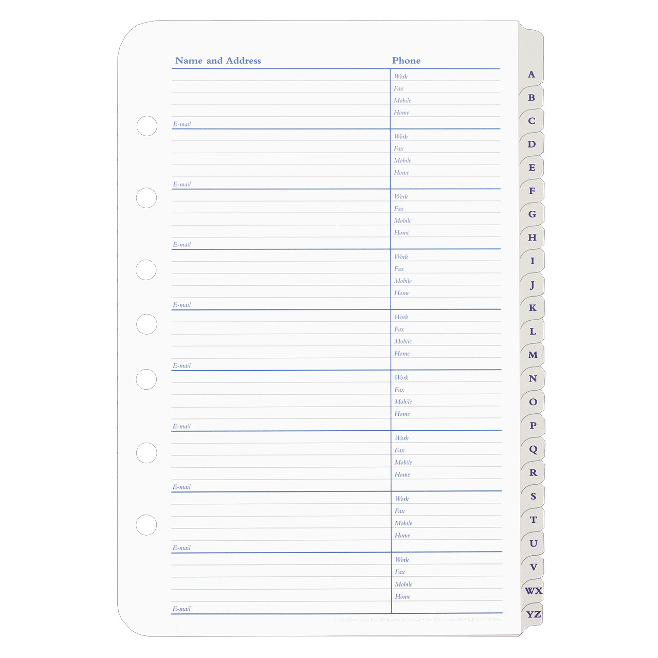 Planning Accessories - other - Forms & Tabs - Address/Phone Forms ...