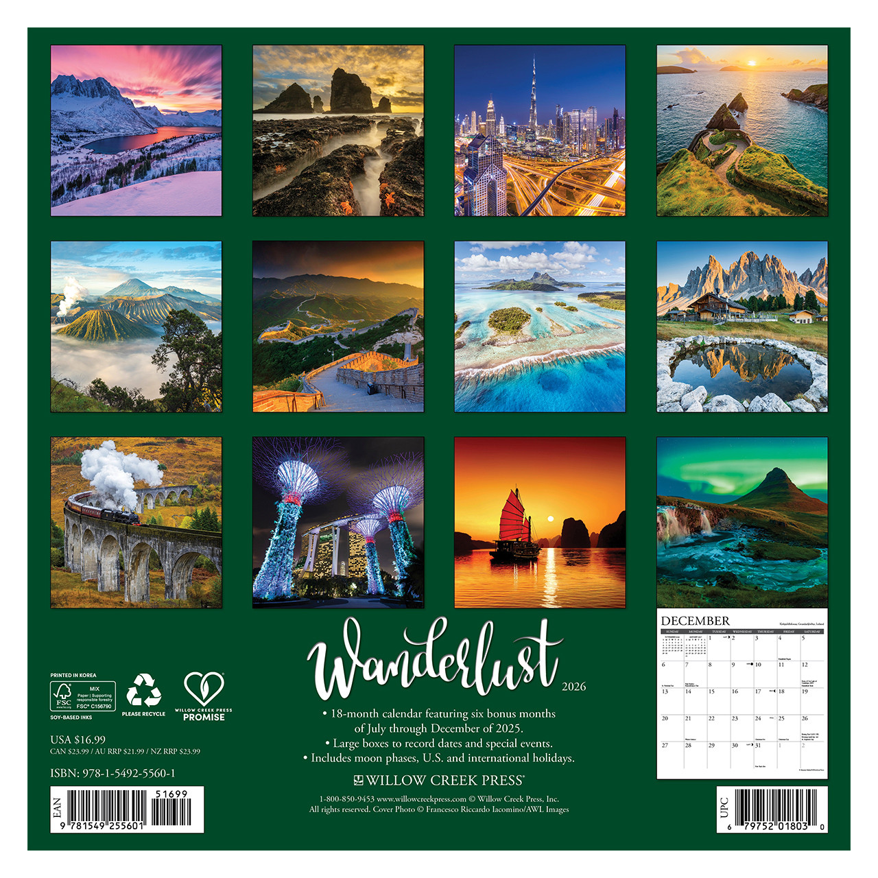Wanderlust 2026 Wall Calendar