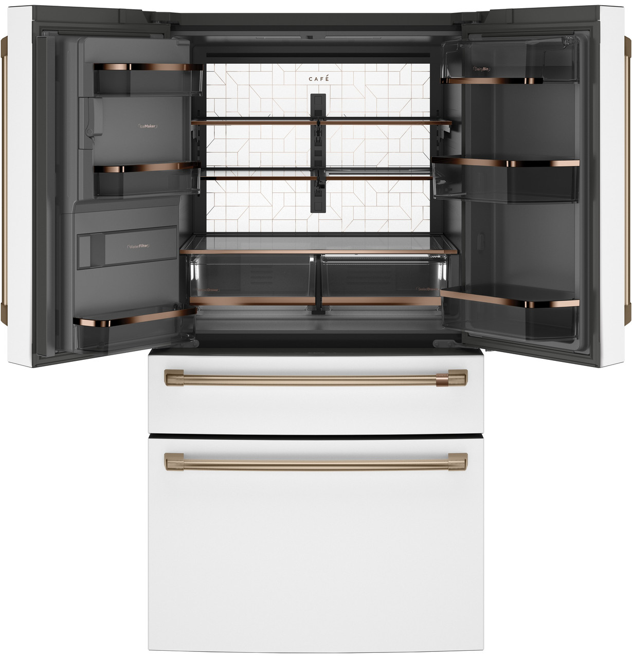 Cafe ENERGY STAR 22.3 Cu. Ft. Smart Counter Depth 4 Door French Door Refrigerator CXE22DP4PW2 Cafe Appliances