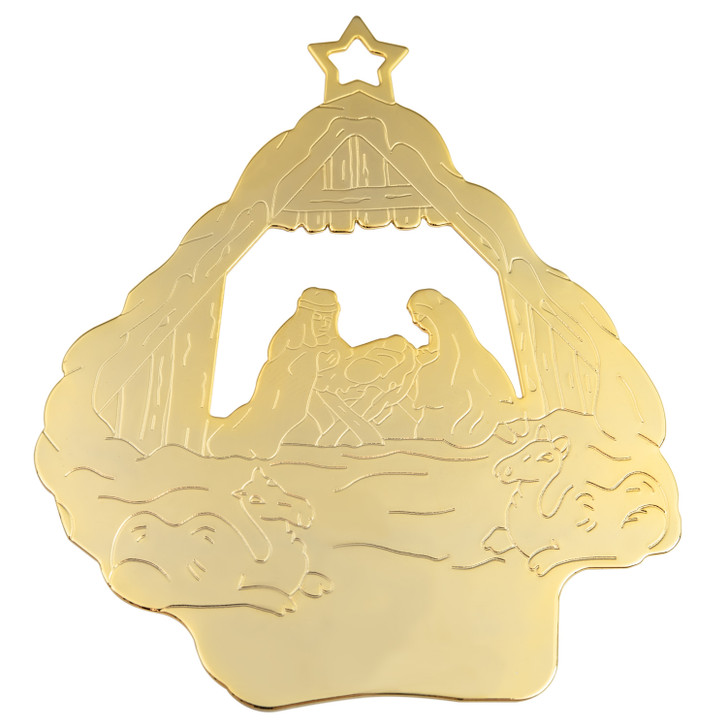 Vintage Gold Nativity Ornament - Custom Engraving