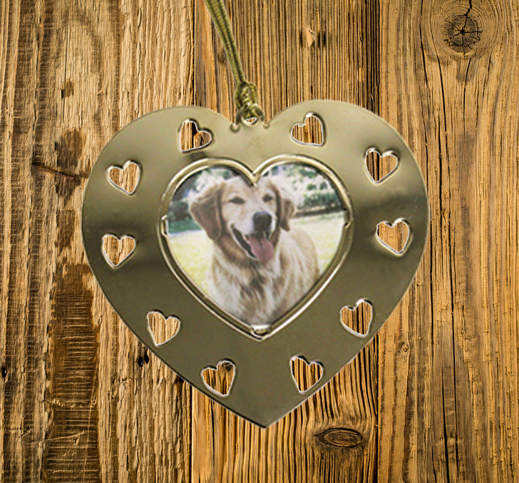 Gold Heart Photo Picture Frame Christmas Tree Ornament with Heart ...