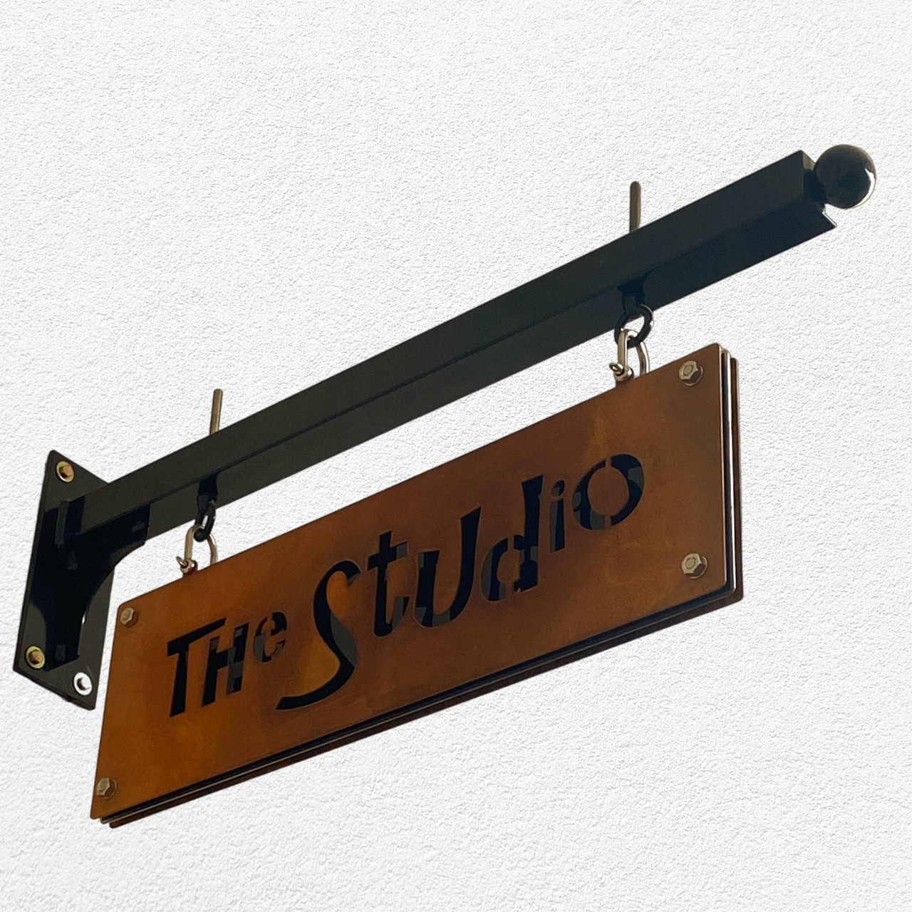 Corten steel projecting sign with optional bracket - three layer sign