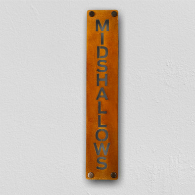 Veritical corten steel name signs, pillar signs