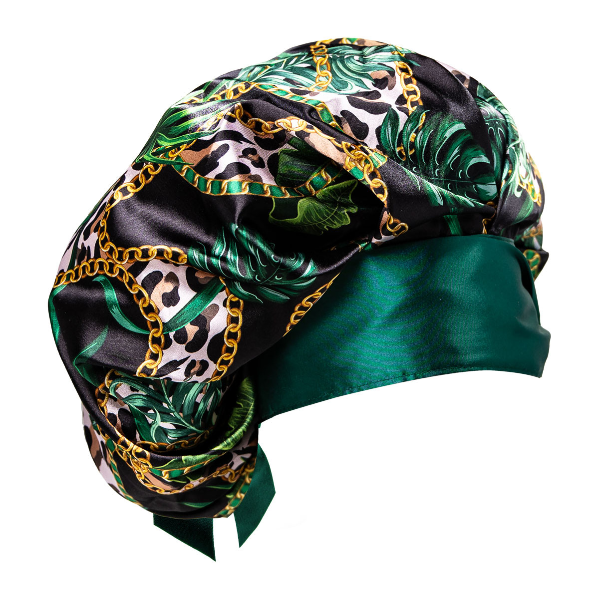 Adjustable Hair Bonnet: Green Leopard Print | CALA Products