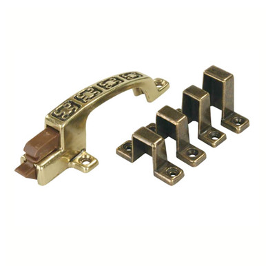 Patterned Brass Push Button Cabinet Catch