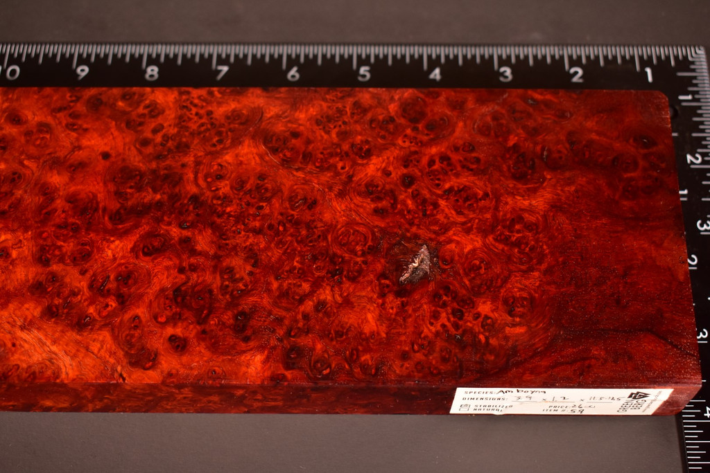 BEST Stabilized Red Amboyna Burl 59 (3.9 x 1.2 x 11.5 - 12.5)