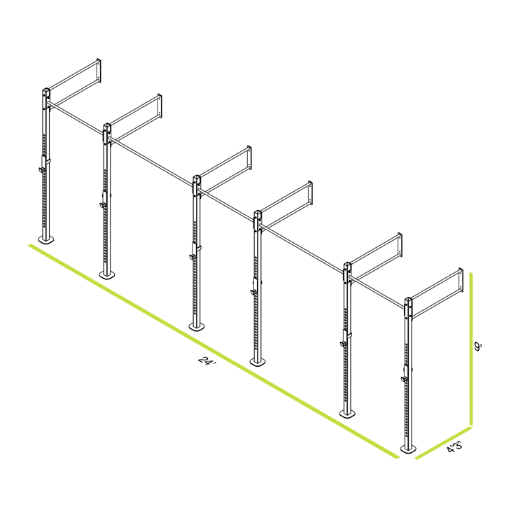 24-foot Wall Mount Rig System - 3 Squat/Bench Stations