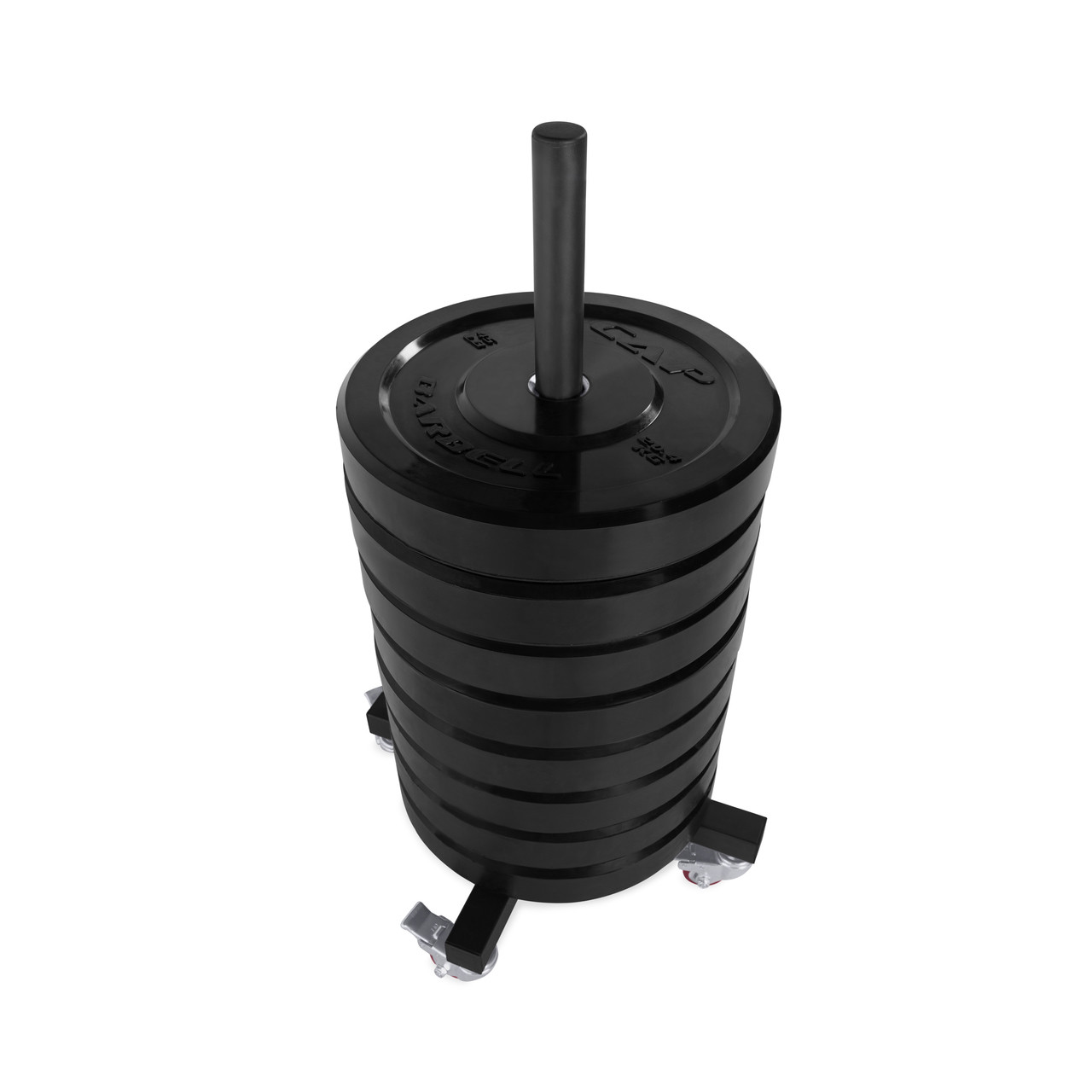 360 Lb Black Bumper Plate Set with Trolley Storage Rack
