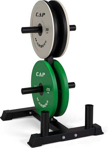 CAP Barbell 2-Inch Olympic Bumper Plate Weight Set with 4 Post Rack ...