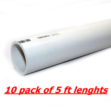 2 inch by 5ft PVC White Pipe sold 10 pack 50ft total